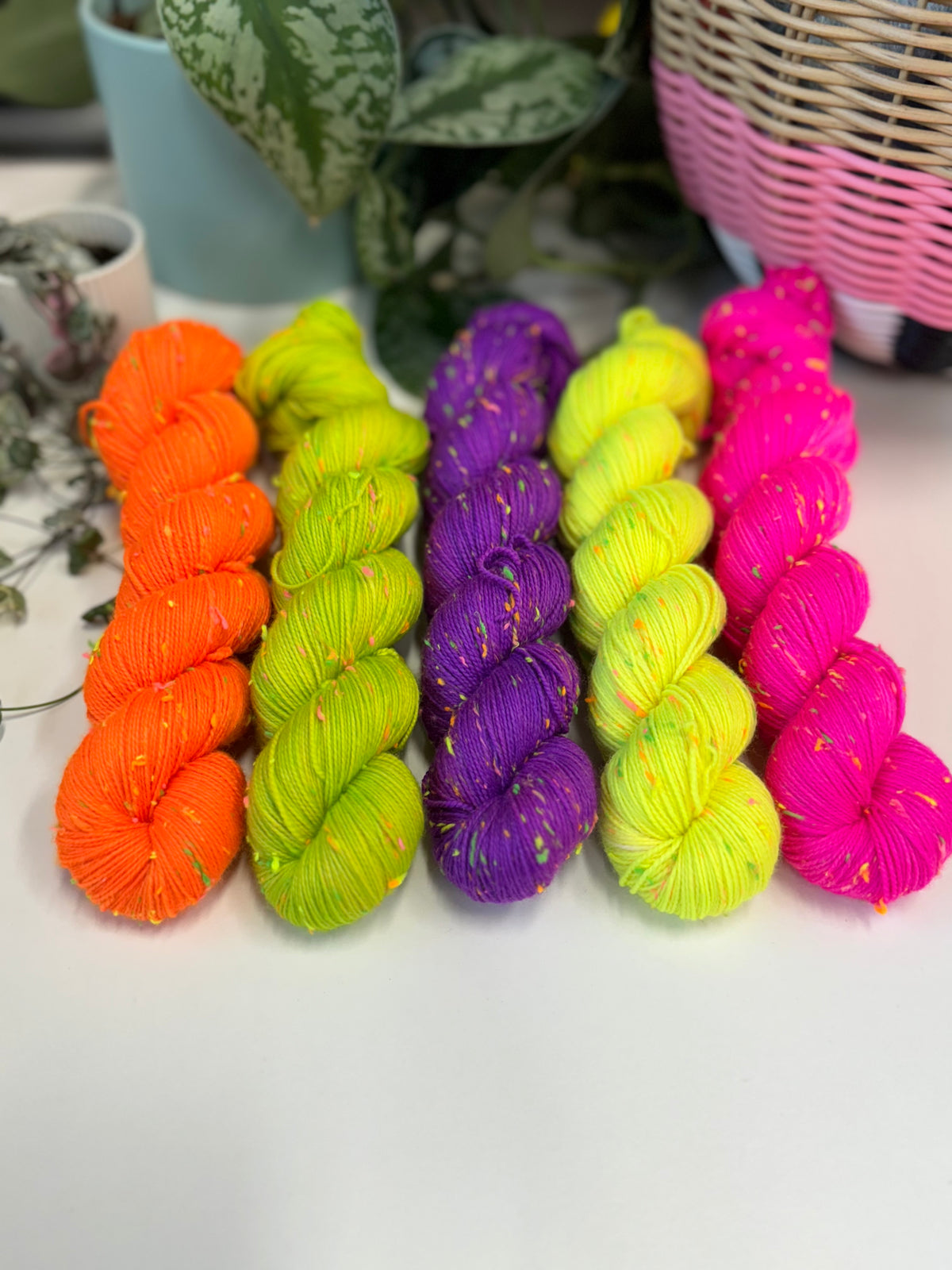 Set of 5 Neon Nep Flurorescent colourways | botanical yarn